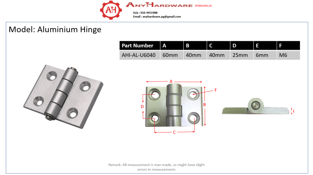 Aluminium Hinge – Any Hardware