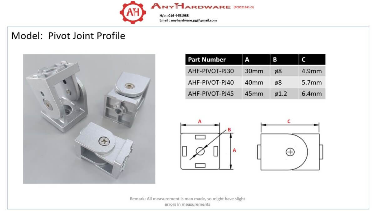 Pivot Joint Profile – Any Hardware