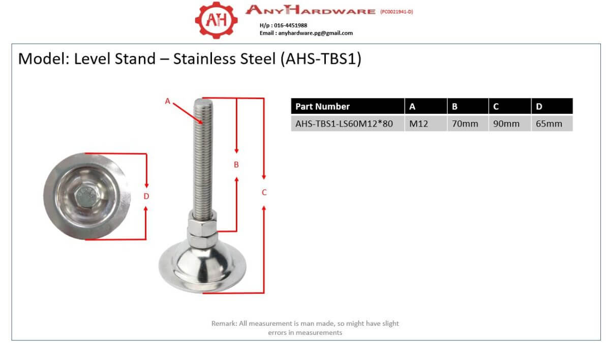 Level Stand – Stainless Steel (AHS-TBS1) – Any Hardware